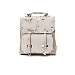 Fashion School Backpack Teenage Girls Leather Women Shoulder Bag Backpack Floral Embroidery Design Rucksack (Color : Black, Size : 21cm 10cm 20cm)