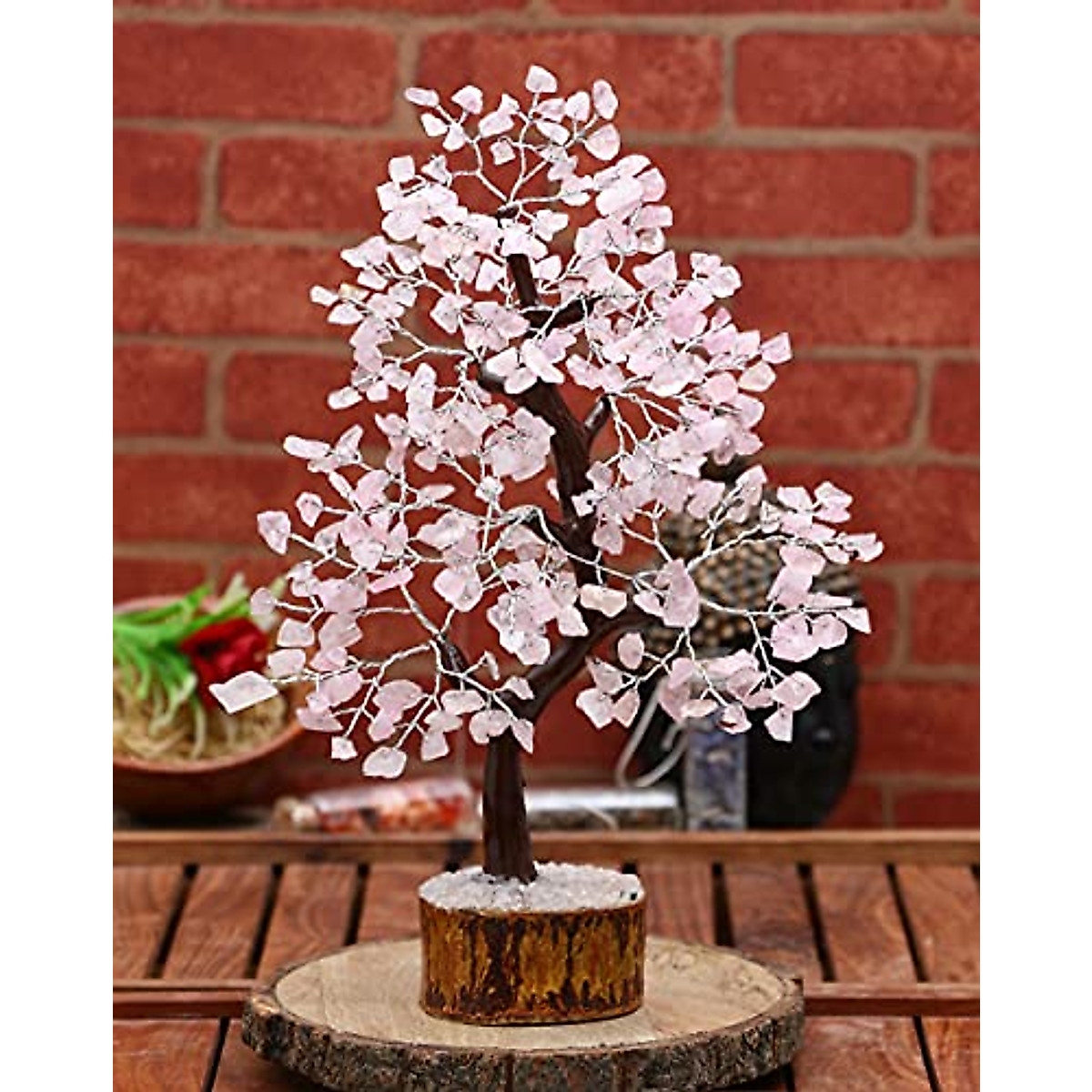 Rose Quartz Gemstone Tree Stone Tree Crystal Tree of Life Prosperity Stones Tree Money Bonsai Tree Feng Shui Tree Handmade Gift for Home Office Decorations Ornament Silver Wire 10-12 Inch