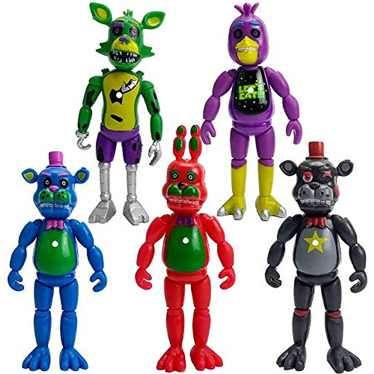 JianYia Inspired by Five Night Freddy's|5 pcs Set FNAF Action Figures|Dolls for All Kids Toys Gifts | Foxy Articulated Action|Figure Freddy/Kim Freddy/Fox/Chika/Bonnie|Size 5-6 ''|Multicolor