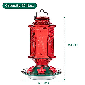Billion Sky Hummingbird Feeder for Outdoors, Lantern Shaped Bottle, 6 Simulation Flowers Feeding Ports, 26 fl.oz, Hanging for Garden Yard, Rust Proof, Red(Ant Moat Included)