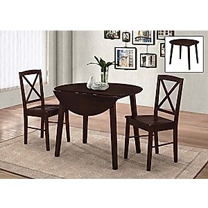 Kings Brand Furniture 3 Piece Wood Dinette Drop Leaf Table & 2 Chairs Dining Set, Cappuccino