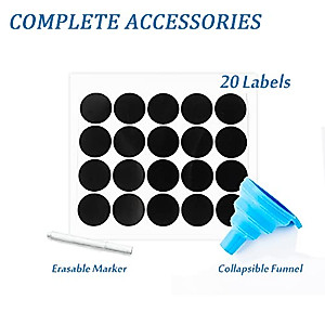 CASCIARO Spice Jars, 6 Pcs Glass Spice Jars with Label, Spices Container Set, Spice Jars Glass Empty 4 oz, Round Spice Bottles, Seasoning Bottles Included Chalk Marker and Silicone Collapsible Funnel