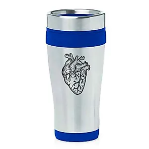 16oz Insulated Stainless Steel Travel Mug Coffee Mug Tumbler Anatomical Heart (Blue)