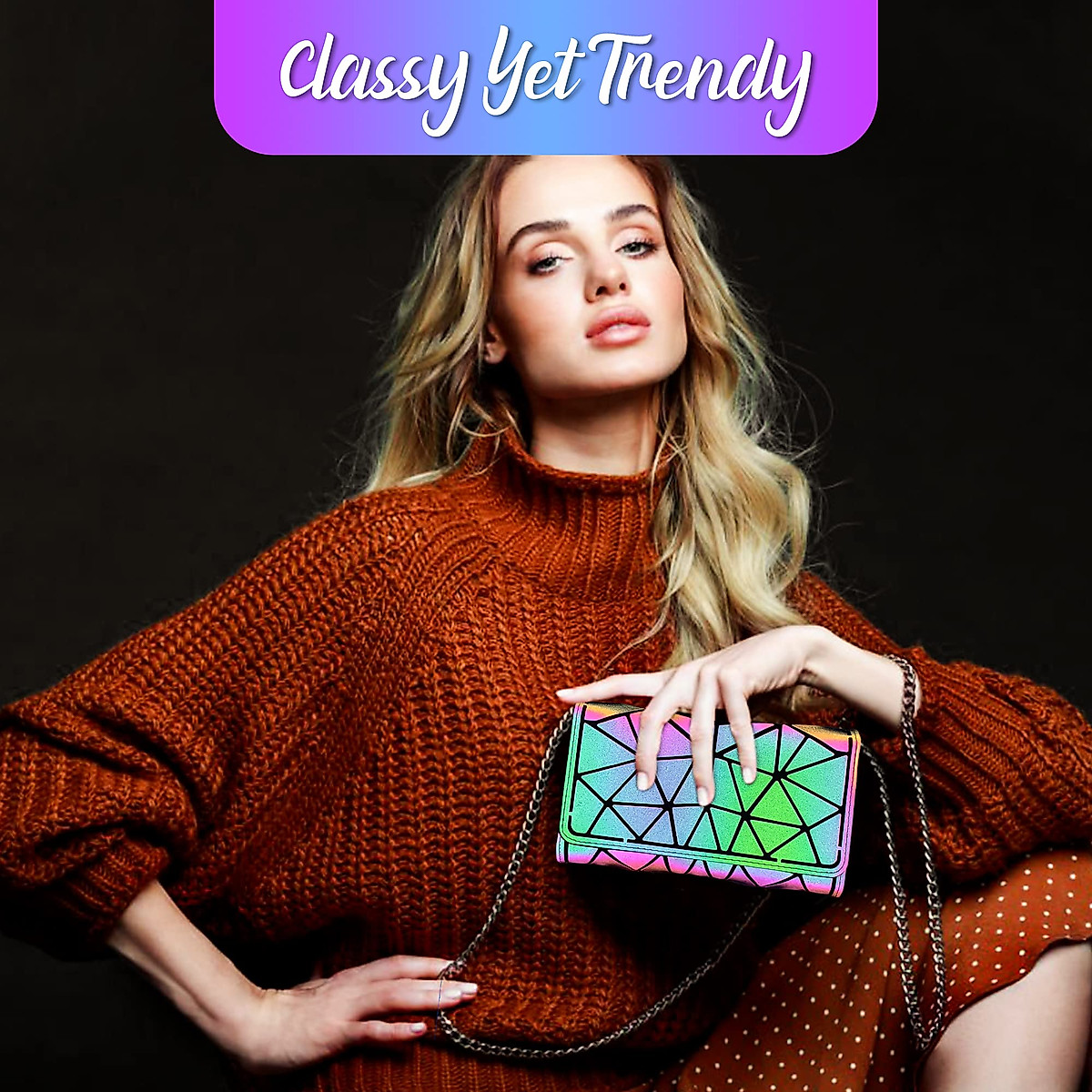 Reflective Crossbody Clutch/Luminous Shoulder Bag/Holographic Fashion Evening Handbag