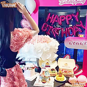 16 Inch Happy Birthday Balloon, Hot Pink Happy Birthday Balloons Banner Aluminum Foil Letters Balloons for Birthday Party Decorations Supplies