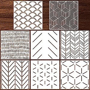 8 Pieces 12 x 12 Inch Wall Stencils for Painting Geometric Modern Herringbone Wall Stencils Wall Decor Reusable Film Decorative for Painting, Stencils for Walls, Wall Stencil Pattern (Simple Style)