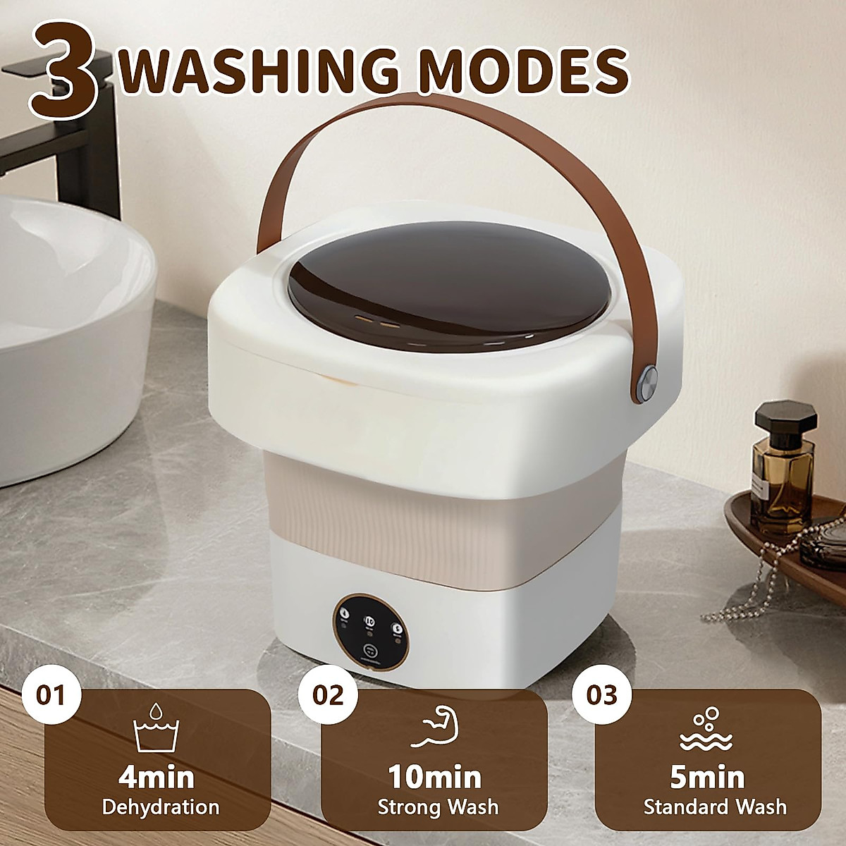DollarDash Portable Washing Machine Mini 4.5L Portable Washer Small Washing Machine 60w Folding Lavadora Portatil Dryer Foldable Compact Clothes Laundry Apartment Underwear Travel Camping (White)