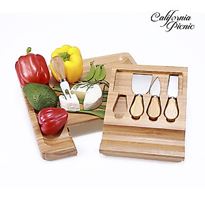 Cheese Board and Knife Set | Charcuterie Board | Bamboo Cheese Tray with Cheese Knives Sets | Large Wooden Cheese Plate and Cheese Platter Board Set | Cheeseboard Gift Set 50th Birthday | Wedding Gift