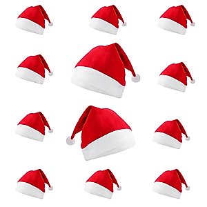 SdeNow Upgraded Santa Hat, X-Large Size, 12Pcs - Red and White Non-woven Costume Hat for Unisex-Adult Child, Suitable for Christmas, Halloween, Cosplay Party