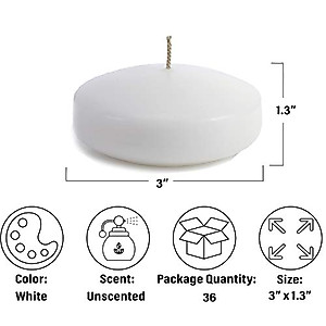 CandleNScent Unscented Floating Candles | Large 3 Inch - Fits in 3 Inch Vase and Above | White| Floats On Water | Made in USA (Pack of 36)