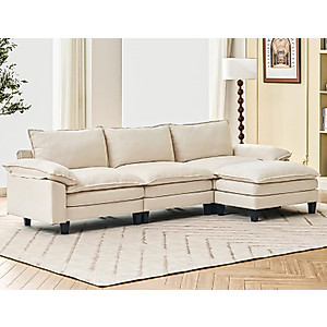 Txtin's 118" 3 Seat Cloud Couches for Living Room, L Shape Sectional Couch with Ottoman, Modular Sectional Sofa for Apartment, Beige