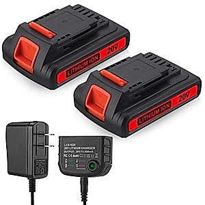 2 Packs 20V Replacement Battery and Charger for Black and Decker 20v Max 3.0Ah,LBXR20 LB20 LBX20 LBX4020 Extended Run Time Cordless Power Tools Series,with 16V/20V Multiple Volt Output Battery Charger
