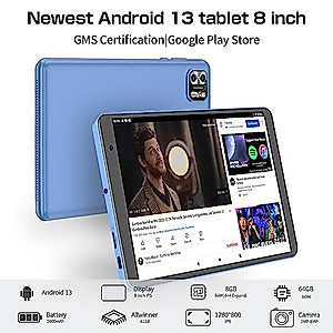 NEWISION 8 Inch Tablet,Android 13 Tablet 8GB(4+4Expand) RAM 64GB ROM,1TB Expand Computer Tablet PC 1280x800 HD IPS Screen 5000mAh Battery,Dual Camera, WiFi,Type C,Tableta (Blue)