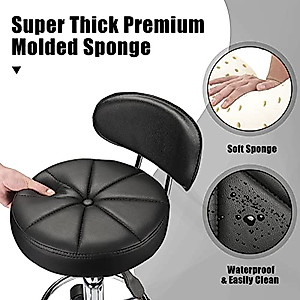 HMTOT Swivel Stools with Wheels Height Adjustable Rolling Spa Stool Backrest Black
