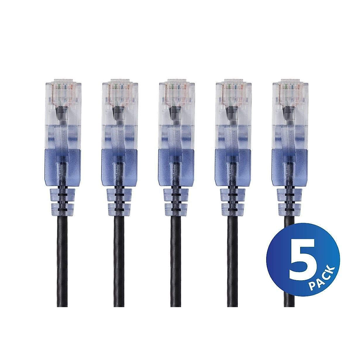 Monoprice Cat6A 20ft White 5-Pk Patch Cable UTP 30AWG 10G Pure Bare Copper Snagless RJ45 SlimRun Series Ethernet Cable