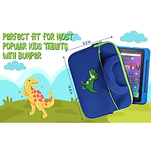Kids Tablet Carrying Case, 7-10.5 inch Universal Neoprene Zipper Sleeve Tablet Bag Compatible with All Fire Kids, Kids Galaxy and Apple iPad Kids Tablets.(Blue Dino)