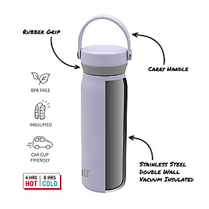 BUILT Cascade Double Wall Vacuum Insulated Stainless Steel Wide Mouth Water Bottle with Comfort Grip and Carry Handle Lid, 20 ounces