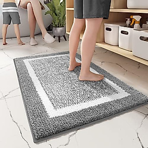 Color G Bathroom Rug Mat, Ultra Soft and Water Absorbent Bath Rug, Bath Carpet, Machine Wash/Dry, for Tub, Shower, and Bath Room (16"x24",Grey and White)