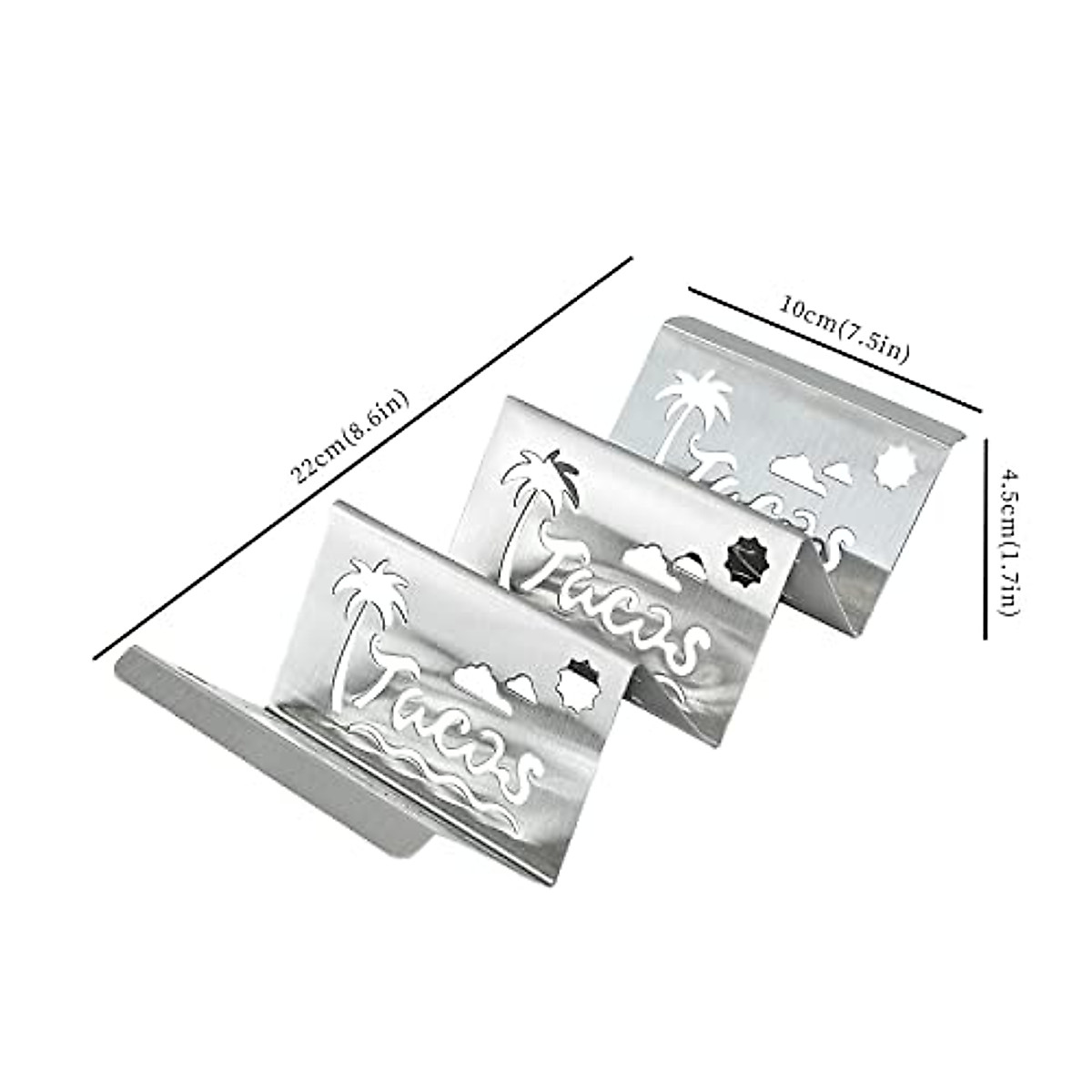 2PCS Stainless Steel Taco Holder, Premium Large Taco Holder Stand, Taco Stands for 3 Tacos, Soft or Hard Taco Shell Holder, Street Taco Rack, Dishwasher and Grill Safe, Perfect for Taco Tuesday