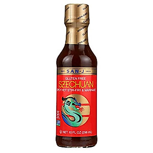 SPICE OF LIFE San-J Gluten Free Stir-Fry & Marinade Sauces, Teriyaki, Orange Sauce, Szechuan, and Thai Peanut - with Make Your Day 4-in-1 Measuring Spoon, 10 Fl Oz, Pack of 4