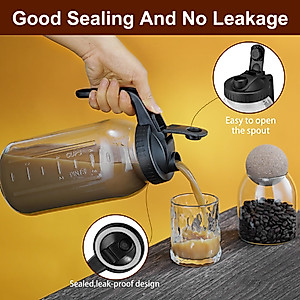 Behidiruch Cold Brew Coffee Maker Pitcher, 64 oz Iced Coffee Maker with Stainless Steel Filter and Pour Spout Handle Lid, Wide Mouth Thick Glass Mason Jar for Iced Coffee, Lemonade, Fruit Drinks