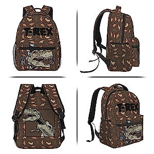HANKCLES T-Rex Dinosaur Backpack T-REX Bookbag Brown Dinosaur Backpack Dinosaur Lover Bag Backpack Dinosaur Gifts Dinosaur Lightweight Dinosaur Backpack for Boy Girl Students