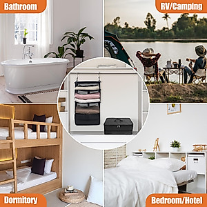 Caroeas Portable Hanging Travel Shelves Bag Suitcase Organizer Carry-on Closet Packing Cubes for Travel, 3-Shelf Suitcase Closet with 2 Hooks, Large Capacity, Black