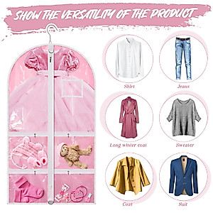 6 Pcs Kids Dance Costume Garment Bag Garment Bags for Hanging Clothes Clear Garment Bags Dance Garment Bags for Dancers with 5 Zipper Pockets Closet Hanging Clothes Cover (Pink,37 x 21 Inch)