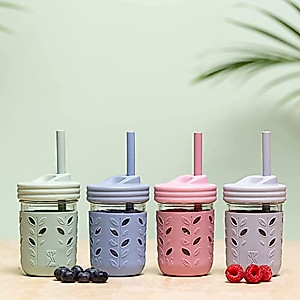 Elk and Friends Kids & Toddler Cups | The Original Glass Mason jars 8 oz with Silicone Sleeves & Silicone Straws with Stoppers | Smoothie Cups | Spill Proof Sippy Cups for Toddlers