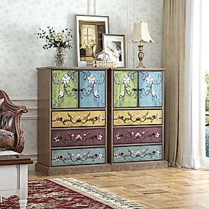 FINETONES Wood Dresser Chest of Drawers, Tall Dresser Boho Dresser with Drawers and Doors, 16.1D x 23.6W 42.3H Inch Wood Dresser Accent Dresser for Home Office