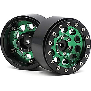 2pcs RC 1.9 Super Swamper Crawler Tires Tyre Height 108mm & Aluminum 1.9 Beadlock Wheel Rim Green/Black Color