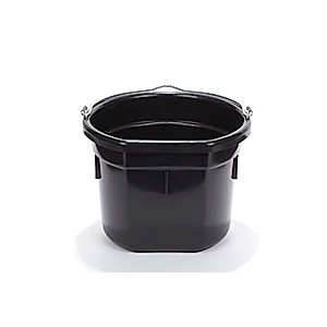 Little Giant Plastic Animal Feed Bucket (Black) Flat Back Plastic Feed Bucket with Metal Handle (8 Quarts / 2 Gallons) (Item No. P8FBBLACK)