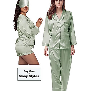 WJing Yi Jia 5Pcs Womens Silk Satin Pajamas Sets Long Pj Sets Button Down Pjs Set Sleepwear