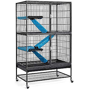 Yaheetech 2-Story Rolling Metal Small Animal Cage for Ferret Chinchilla Cage w/ 2 Removable Ramps/Platforms Black