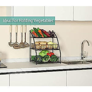 Fruit Basket for Kitchen Counter, 3-tier Fruit Holder Stand for Kitchen Countertop, Large Capacity Fruit Bowl Baskets for Kitchen Counter, Wire Baskets for Storage of Snack Produce Potato Onion