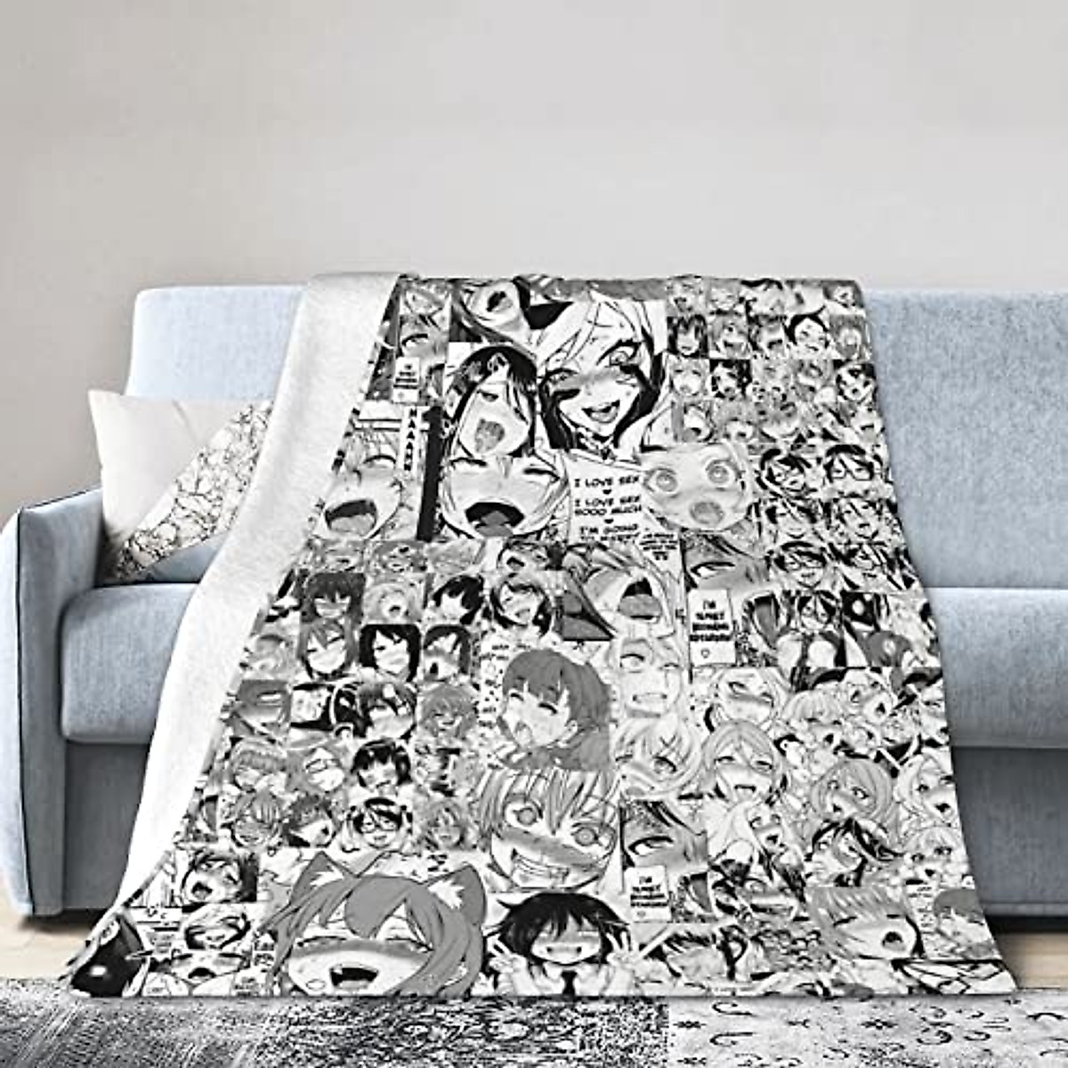 Anime Sexy Waifu Hentai Ahegao Face All Season Fleece Blanket Throw Ultra Soft Flannel Blanket Digital Printed Premium Fluffy Microfiber Fleece