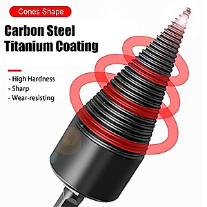 Firewood Log Splitter Drill Bit, 5Pcs Removable Wood Splitters Drill Bits Heavy Duty for Electric Drills, Kindling Splitting Bit Carbon Steel Cones Screw with Round + Square + Hex Shank 1.26inch