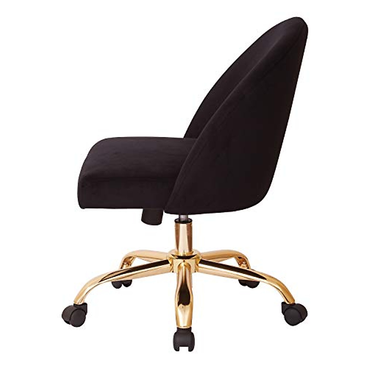 OSP Home Furnishings Layton Mid-Back Adjustable Office Chair with 5-Star Base, Gold Finish and Black Velvet