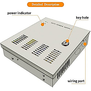 WEILAILIFE CCTV Power Supply Box, 9 Channel 12V 5A DC Distributed Power Supply Box, AC Plug Cord & Key Lock, Output AC to DC for Security Camera System, DVRs, IP Cameras, CCTV Cameras
