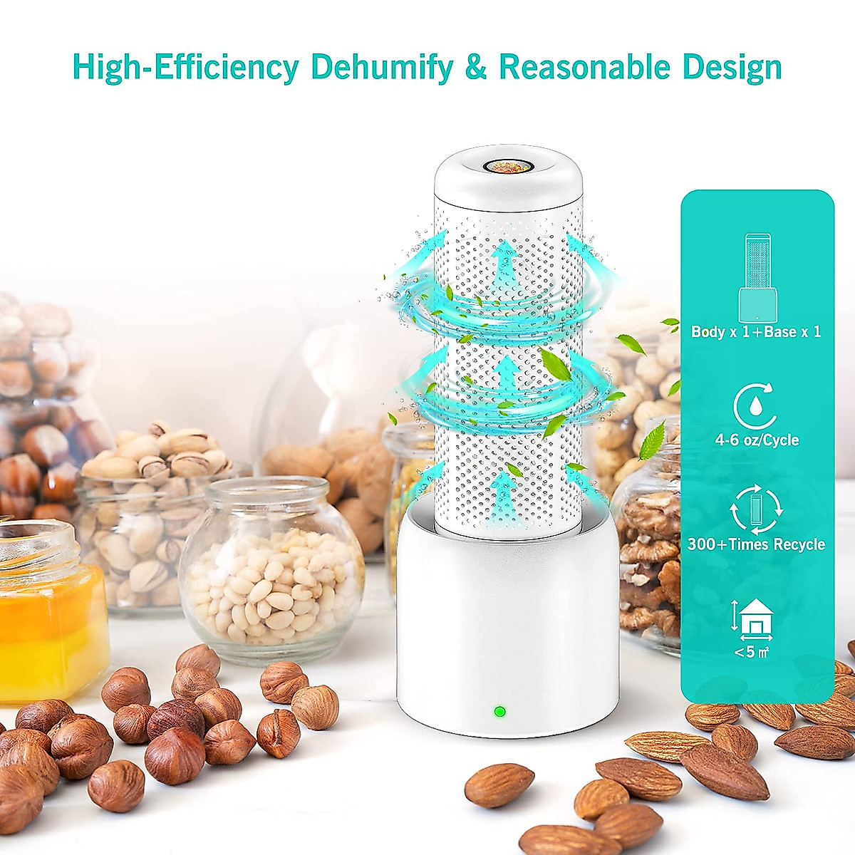 Dehumidifier Gun Closet Moisture Absorber - Reusable Room Damp Rid Desiccant Safe Rechargeable Remove Humidity Bathroom Dry Cordless Silica (White)