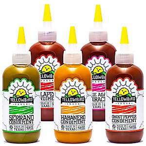 Yellowbird Classic Hot Sauce Variety Set 9.8 oz Pantry Size (Mellow Hot to Real Hot | 5 Flavors | Gift Pack)