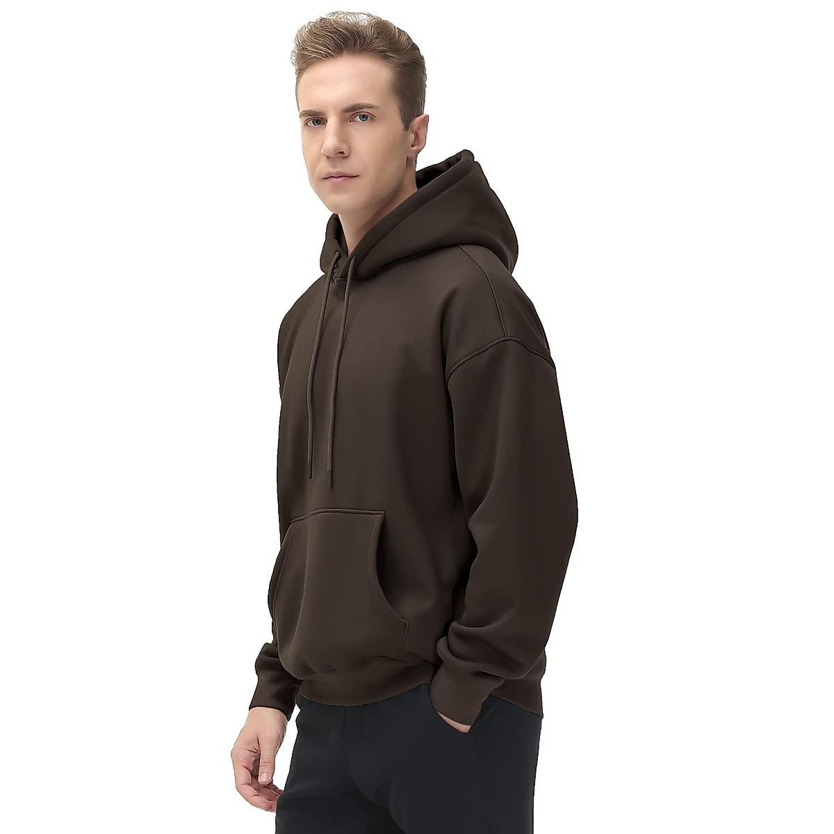 THE GYM PEOPLE Men's Fleece Pullover Hoodie Loose Fit Ultra Soft Hooded Sweatshirt With Pockets Brown