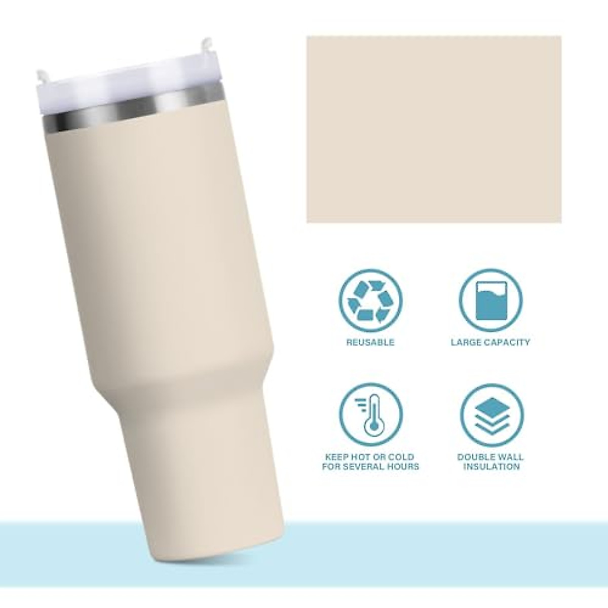 MCHIVER Beige Tumbler with Lid and Straw 40 oz Insulated Water Bottle Leakproof Water Tumblers for Iced Water Coffee Smoothie