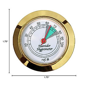 Medium Round Analog Hygrometer Humidity Gauge for Humidors - Color: Gold