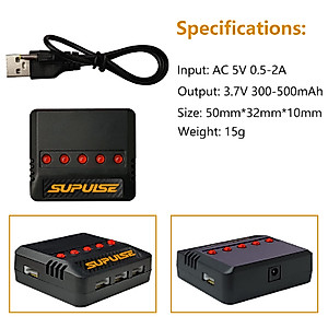SUPULSE Lipo Battery Charger 1-6S AC/DC 80W and Lipo Battery Charger DC 3.7V 1S 1 Cell RC Charger Micro 5 Ports with LED Indicator