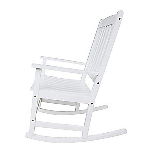 BTEXPERT Indoor Outdoor Slatted Wooden Front Rocking Chair Garden Deck Porch Rocker, Furniture, White, Set of 2