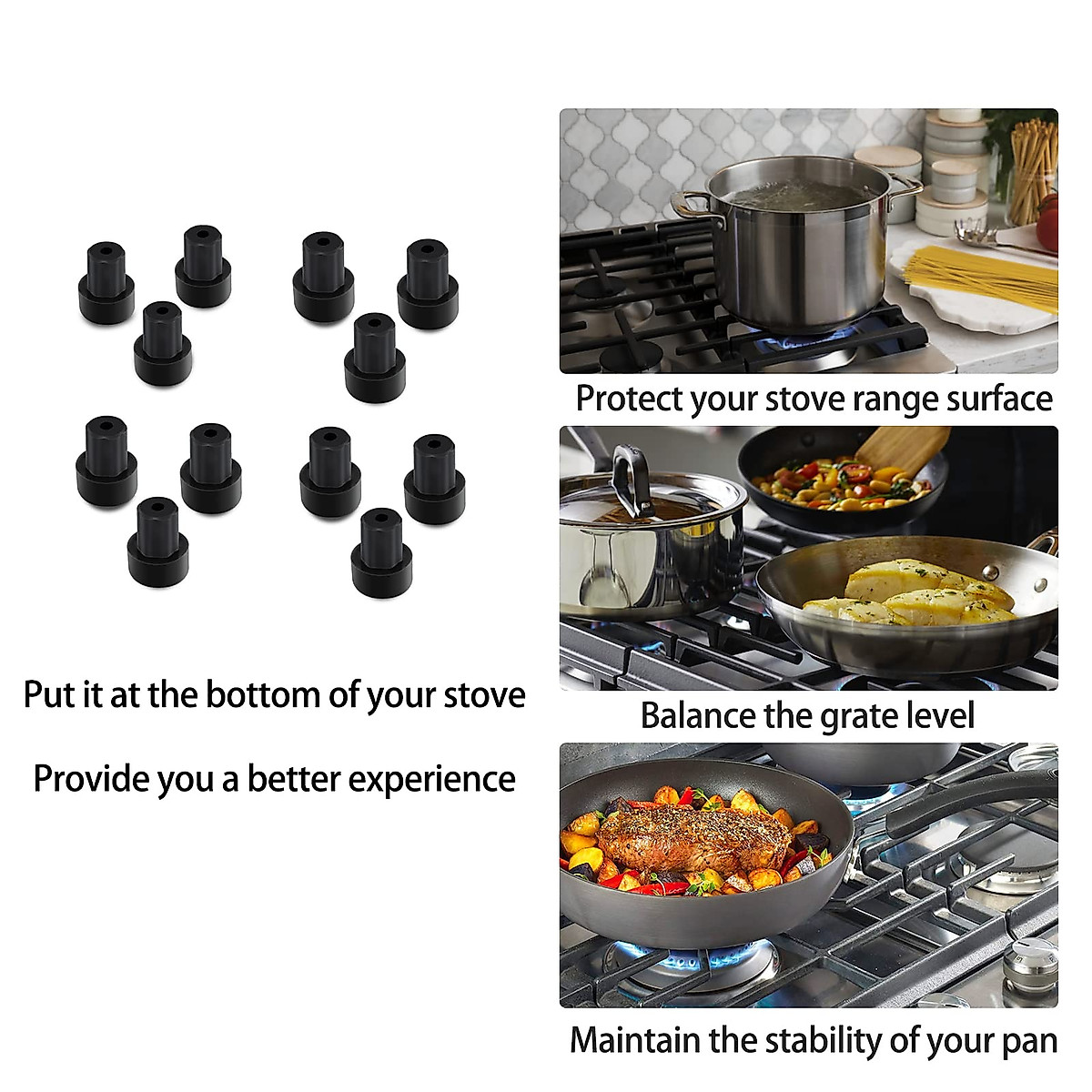 12 Pcs W10919249 Grate Rubber Feet Replacement for Samsung Stove NX58M6630SS/AA Whirlpool Range Burner Grate Feet Kitchenaid Grate Pads Bumpers Amana Maytag Stove Top Parts Range Grate Rubber Foot