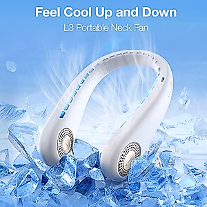 TORRAS L3 Portable Neck Fan 360° Cooling Fan 8H Using Wearable Bladeless Neck Fan Wind Up and Down Personal Neck Fan 4000 mAh Rechargeable Neck Fan for Travel/Indoor, 3-Speed Neck Cooler Pearl White