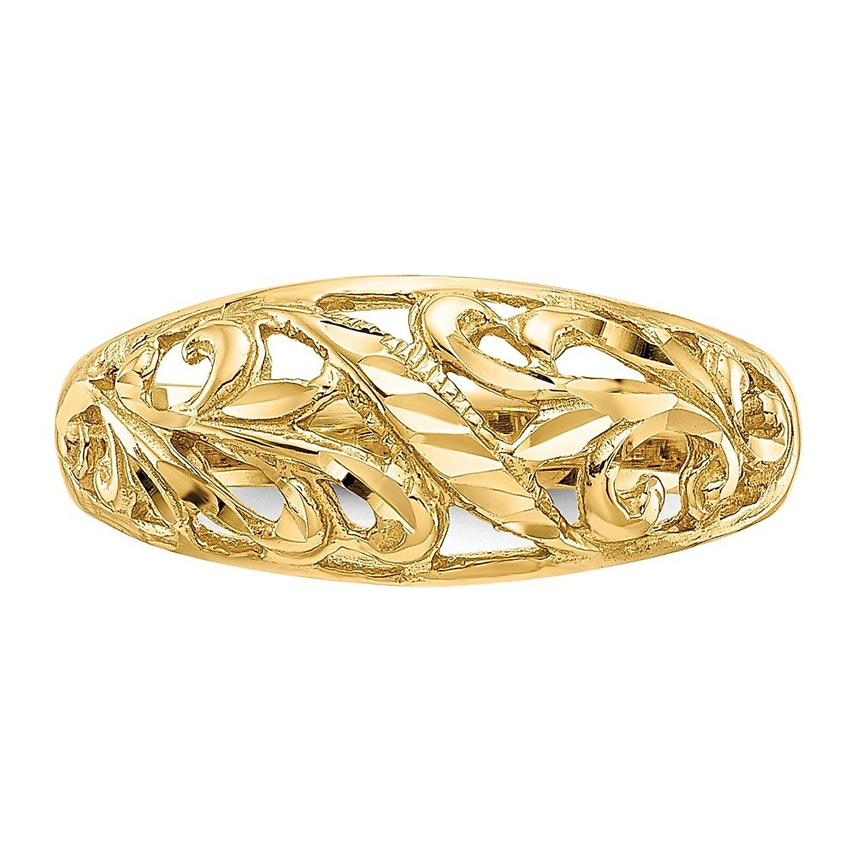 Size - 7.25 - Solid 14k Yellow Gold Paisley Diamond Cut Design Dome Fashion Ring (2 to 10 mm)