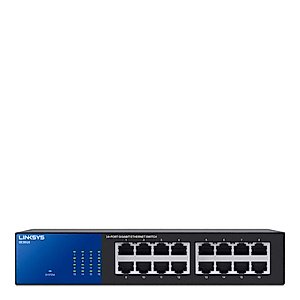 Linksys SE3016: 16-Port Gigabit Ethernet Unmanaged Switch, Computer Network, Auto-Sensing Ports Maximize Data Flow for 10 to 100 to 1,000 Mbps (Black)